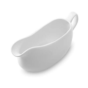 nucookery large 14 oz gravy boat with ergonomic handle | white fine porcelain saucier with big dripless lip spout | for gravy, warming sauces, salad dressings, milk, more | microwave & freezer safe