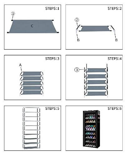 TXT&BAZ 27-Pairs Tool Free Easy Assembled Shoe Rack with Nonwoven Fabric Cover (10-Tiers Black)