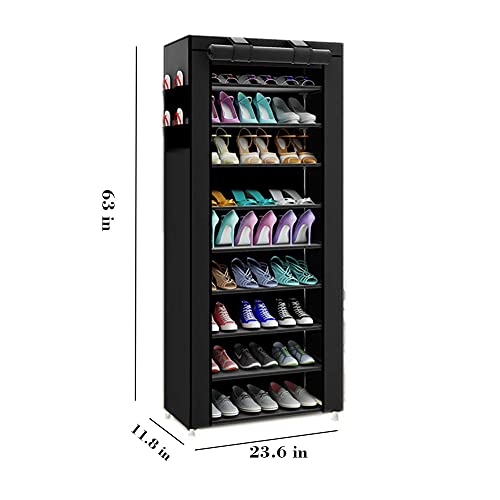 TXT&BAZ 27-Pairs Tool Free Easy Assembled Shoe Rack with Nonwoven Fabric Cover (10-Tiers Black)