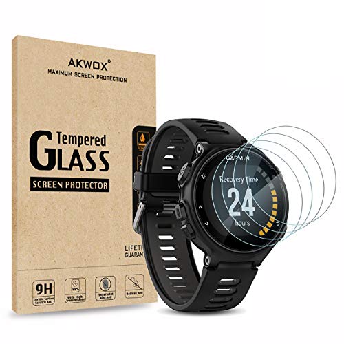 AKWOX (Pack of 4) Tempered Glass Screen Protector for Garmin Forerunner 735XT, [0.3mm 2.5D High Definition 9H] Premium Clear Screen Protective Film for Garmin Forerunner 735XT