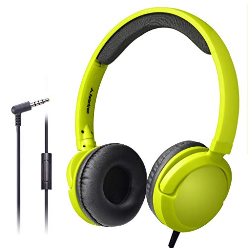 Avantree Superb Sound Wired On Ear Headphones with Microphone, 1.5M / 4.9FT Long Cord with Mic for Adults, Students, Kids, Comfortable Headset for PC Computer, Laptop, Tablet, Phone - 026 Yellow Green