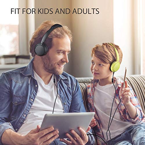 Avantree Superb Sound Wired On Ear Headphones with Microphone, 1.5M / 4.9FT Long Cord with Mic for Adults, Students, Kids, Comfortable Headset for PC Computer, Laptop, Tablet, Phone - 026 Yellow Green