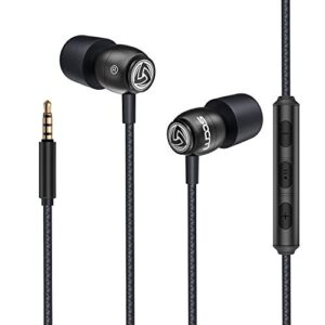 LUDOS Clamor Wired Earbuds in Ear, Noise Isolating Headphones with Microphone, 3.5mm Jack Plug, Mic and Volume Control, Memory Foam, Deep Bass, Tangle-Free Cord - Black