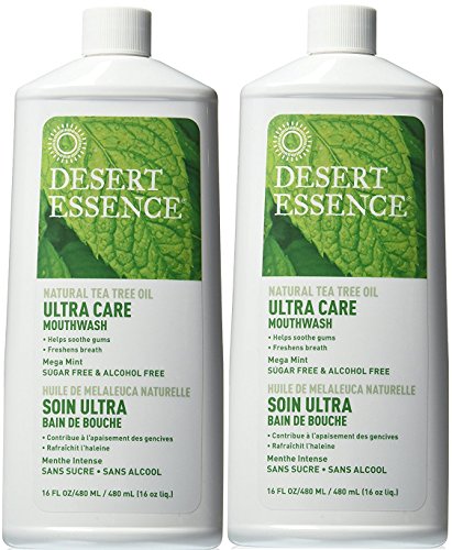 Ultra Care Mouthwash - Made With Natural Tea Tree Oil - Sugar-Free, Alcohol-Free - Mega Mint, 16 fl oz (Pack of 2)