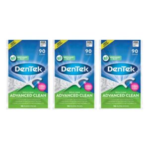 dentek triple clean advanced clean floss picks, no break & no shred floss, 90 count, (pack of 3)