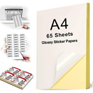 iMustech 65 Sheets Glossy Sticker Paper, A4 Self Adhesive Label Paper for Inkjet and Laser Printers