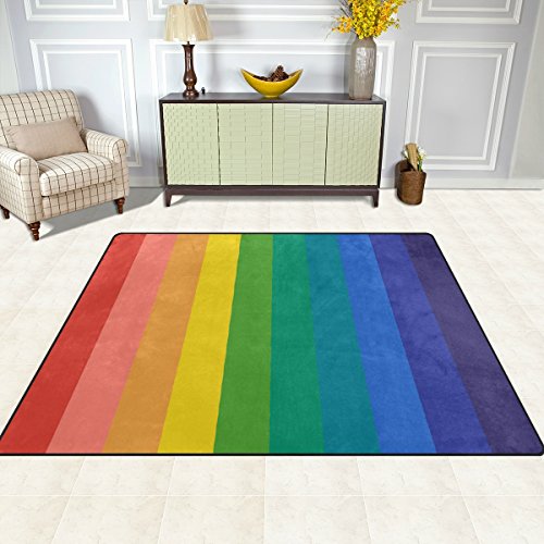 Cooper girl Rainbow Area Rug Colorful Pad 5'3"x4' for Living Room Bedroom Dining Room