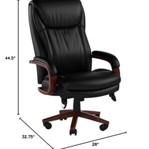 La-Z-Boy Edmonton Big and Tall Executive Office Chair with Comfort Core Cushions, Solid Wood Arms and Base, Waterfall Seat Edge, Bonded Leather, Big & Tall, Black