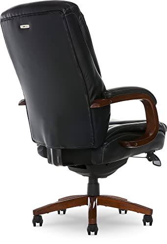 La-Z-Boy Edmonton Big and Tall Executive Office Chair with Comfort Core Cushions, Solid Wood Arms and Base, Waterfall Seat Edge, Bonded Leather, Big & Tall, Black