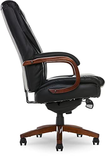 La-Z-Boy Edmonton Big and Tall Executive Office Chair with Comfort Core Cushions, Solid Wood Arms and Base, Waterfall Seat Edge, Bonded Leather, Big & Tall, Black