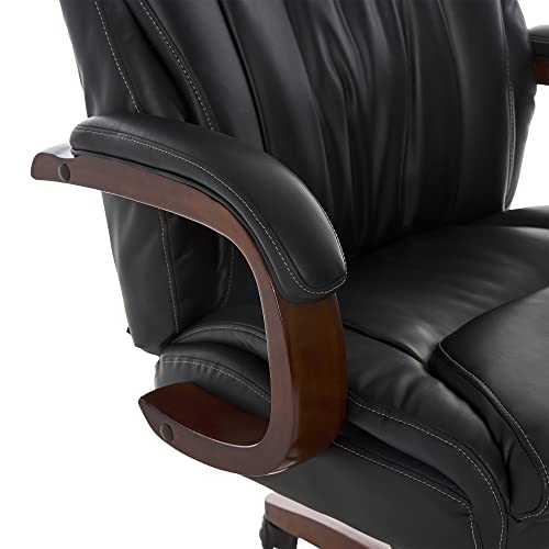 La-Z-Boy Edmonton Big and Tall Executive Office Chair with Comfort Core Cushions, Solid Wood Arms and Base, Waterfall Seat Edge, Bonded Leather, Big & Tall, Black