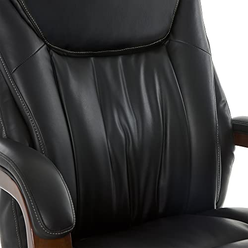 La-Z-Boy Edmonton Big and Tall Executive Office Chair with Comfort Core Cushions, Solid Wood Arms and Base, Waterfall Seat Edge, Bonded Leather, Big & Tall, Black