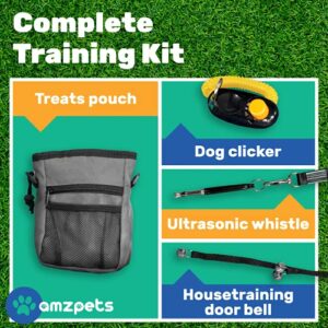 AMZpets Dog Training Set, Puppy Supplies Starter Kit with Dogs Clicker, Treat Pouch Bag, Housetraining Door Bells, Ultrasonic Whistle, for Teaching Pet Commands, Bark Control, and Potty Training