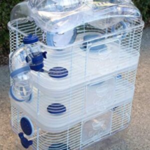 New Sparkle 4 Solid Floor Levels Habitat Hamster Rodent Gerbil Mouse Mice Cage with Large Running Ball On Top *Clear Transparent* (Blue)