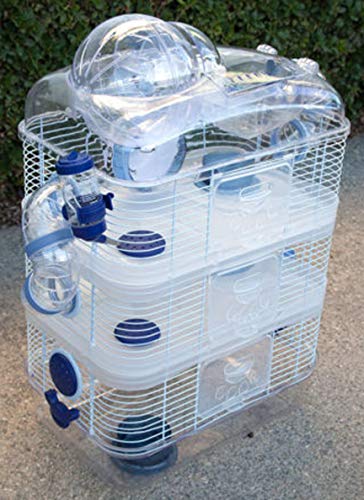 New Sparkle 4 Solid Floor Levels Habitat Hamster Rodent Gerbil Mouse Mice Cage with Large Running Ball On Top *Clear Transparent* (Blue)