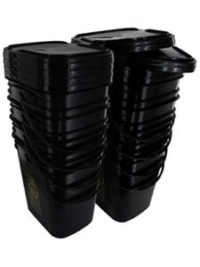 5.3 gallon black rectangular bucket/pail with hinged snap lid, 8 pack