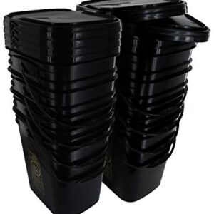 5.3 Gallon Black Rectangular Bucket/Pail with Hinged Snap Lid, 8 Pack