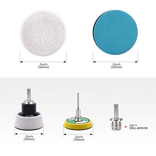 Glass Polishing Pad, PROMMON 2Inch Car Glass Felt Polishing Buffing Pad, 8pcs Polishing sanding discs, Felt Polishing Wheel with Towel, 3mm Shank Backing Pad for Rotary Tools to Polish Glass and Metal