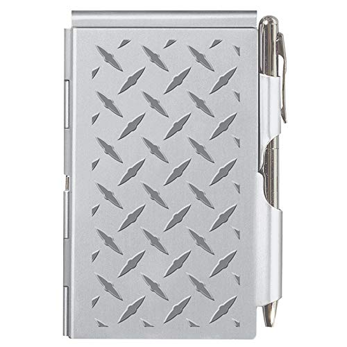 Wellspring Flip Note, Metal Pocket-sized Notebook with Pen, Silver Diamond Plate (2279)