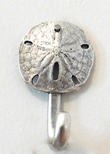 NORMA JEAN DESIGNS, LLC Small Sand Dollar Decorative Wall Hook, Silver Metal Beach Decor