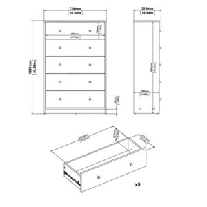 Tvilum Portland 5 Drawer Chest - Black