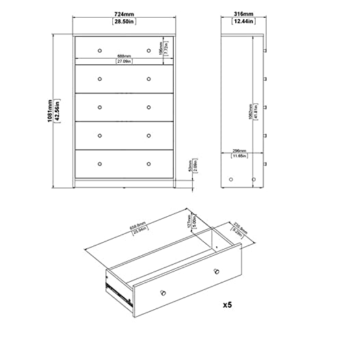 Tvilum Portland 5 Drawer Chest - Black