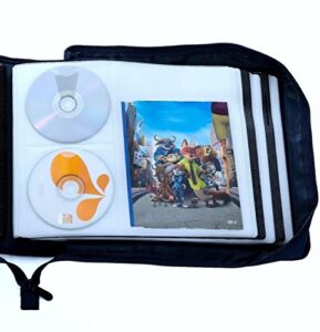 dvd cd storage case with extra wide title cover pages for blu ray movie music audio media disk (portable carrying binder holder wallet album home organizer)- blue, 192 disk units, 96 booklet pockets