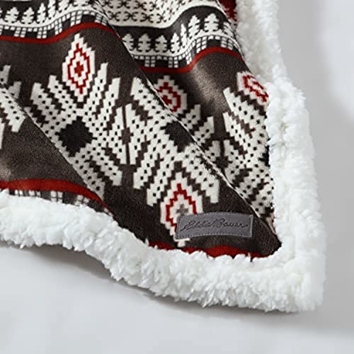 Eddie Bauer Ultra-Plush Collection Throw Blanket-Reversible Sherpa Fleece Cover, Soft & Cozy, Perfect for Bed or Couch, Sycamore Red/Charcoal/White