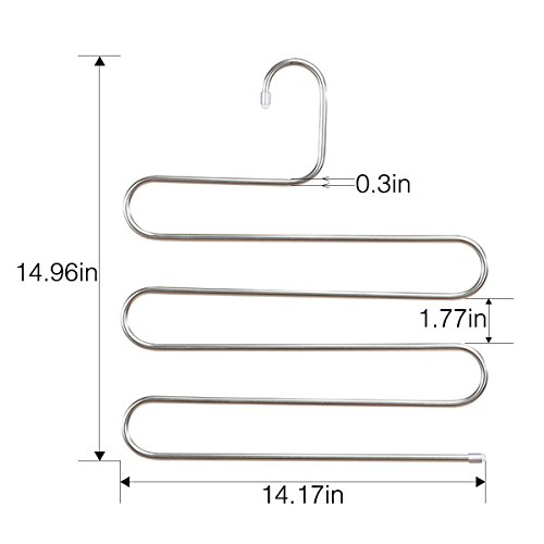 Pants Hangers DOIOWN S-Shape Stainless Steel Clothes Hangers Space Saving Hangers Closet Organizer for Pants Jeans Scarf(5 Layers,10Pcs)