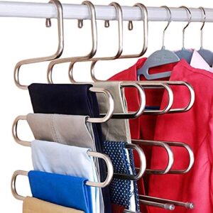 pants hangers doiown s-shape stainless steel clothes hangers space saving hangers closet organizer for pants jeans scarf(5 layers,10pcs)