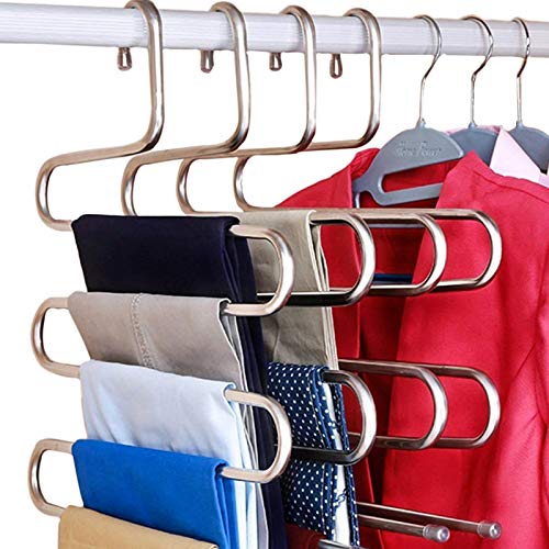 Pants Hangers DOIOWN S-Shape Stainless Steel Clothes Hangers Space Saving Hangers Closet Organizer for Pants Jeans Scarf(5 Layers,10Pcs)