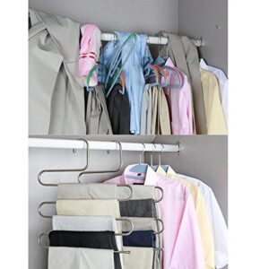 Pants Hangers DOIOWN S-Shape Stainless Steel Clothes Hangers Space Saving Hangers Closet Organizer for Pants Jeans Scarf(5 Layers,10Pcs)