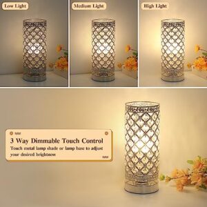 Seaside village Crystal Table Lamp Touch Control Dimmable Accent Desk Lamp Bedside Modern Table Light with Silver Lamp Shade Night Light Fixture for Living Room Bedroom Kitchen