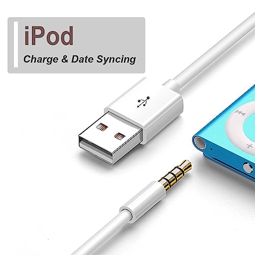 iMangoo Charging Cable for iPod Shuffle Cable USB Data Sync Cable Cord 3.5mm Male AUX Plug to USB Male Adapter Cable Charger Converter Headphone Audio Extender Jack for iPod Shuffle 3 4 5 6 Gen 2-Pack