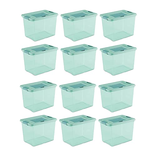 Sterilite 25 Quart Multipurpose Fresh Scent Stackable Accessory Storage Box Container for Home Closet Organization, Aqua (12 Pack)