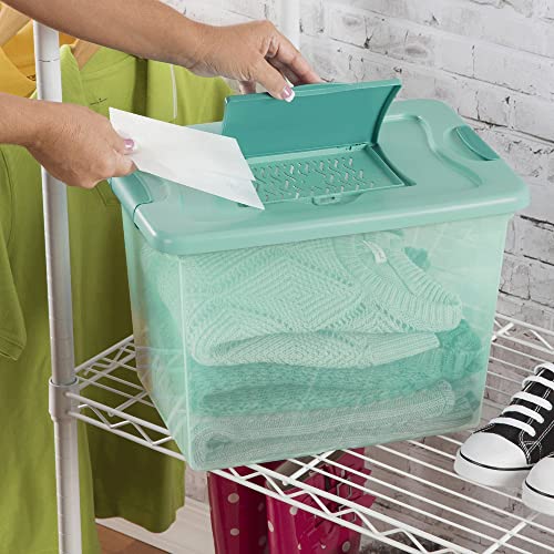 Sterilite 25 Quart Multipurpose Fresh Scent Stackable Accessory Storage Box Container for Home Closet Organization, Aqua (12 Pack)