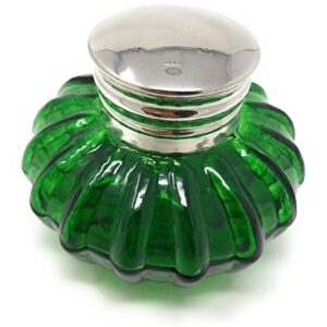 Madison Bay Company Round Swirled Green Glass Inkwell, 3 Inches Diameter X 2.25 Inches Tall