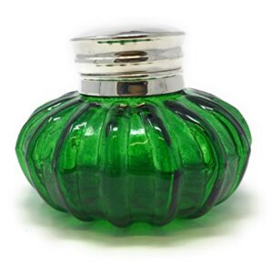 Madison Bay Company Round Swirled Green Glass Inkwell, 3 Inches Diameter X 2.25 Inches Tall