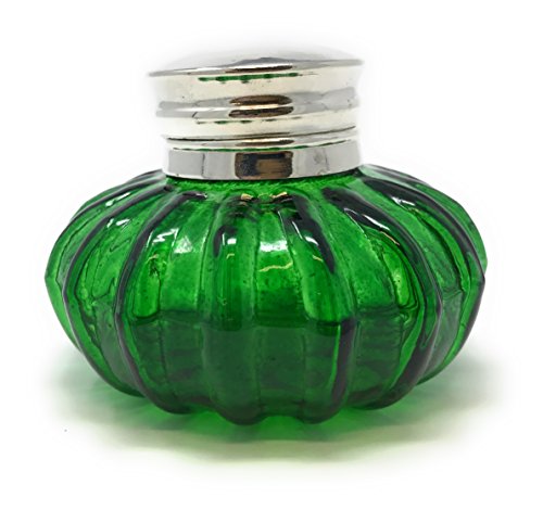 Madison Bay Company Round Swirled Green Glass Inkwell, 3 Inches Diameter X 2.25 Inches Tall