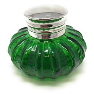 Madison Bay Company Round Swirled Green Glass Inkwell, 3 Inches Diameter X 2.25 Inches Tall