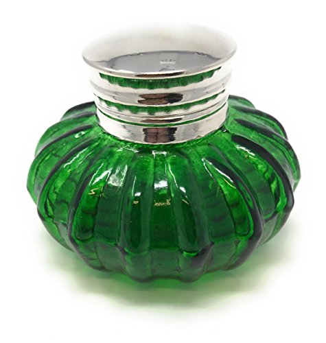 Madison Bay Company Round Swirled Green Glass Inkwell, 3 Inches Diameter X 2.25 Inches Tall