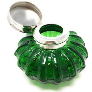 Madison Bay Company Round Swirled Green Glass Inkwell, 3 Inches Diameter X 2.25 Inches Tall