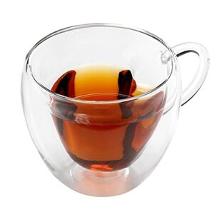 CNDota Heart Shaped Double Walled Insulated Glass Coffee Mugs or Tea Cups, Double Wall Glass 8 oz - Clear, Unique & Insulated with Handle