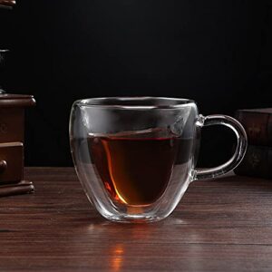 CNDota Heart Shaped Double Walled Insulated Glass Coffee Mugs or Tea Cups, Double Wall Glass 8 oz - Clear, Unique & Insulated with Handle