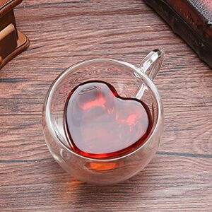 CNDota Heart Shaped Double Walled Insulated Glass Coffee Mugs or Tea Cups, Double Wall Glass 8 oz - Clear, Unique & Insulated with Handle