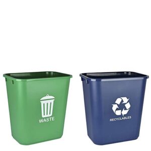 acrimet wastebasket bin for recycling and waste 27qt (plastic) (green and blue) (set of 2)