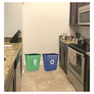 Acrimet Wastebasket Bin for Recycling and Waste 27QT (Plastic) (Green and Blue) (Set of 2)