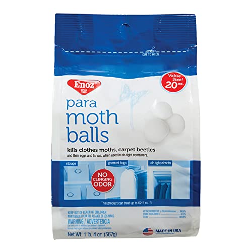 Enoz Para Moth Balls with No Clinging Odor: Kills Clothes Moths, Carpet Beetles, Eggs, and Larvae, Use for Storage, 20 oz Bag