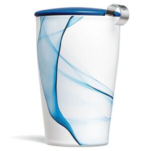 tea forte kati cup bleu, ceramic tea infuser cup with infuser basket and lid for steeping loose leaf tea