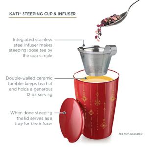 Tea Forte Warming Joy Kati Cup, Ceramic Loose Leaf Tea Infuser Cup with Basket and Lid, 12oz Double Walled Tumbler with Stainless Steel Influser and Gift Box